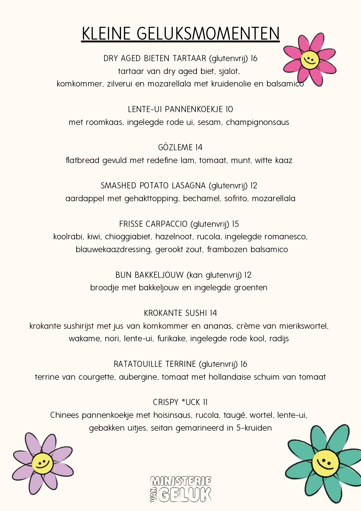 Menu | Ministerie van Geluk